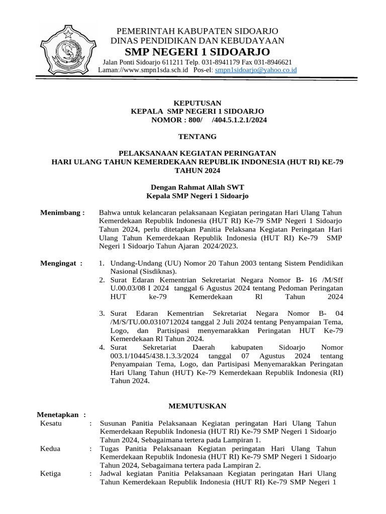 SK Panitia Hut Ri Ke 79 2024 | PDF