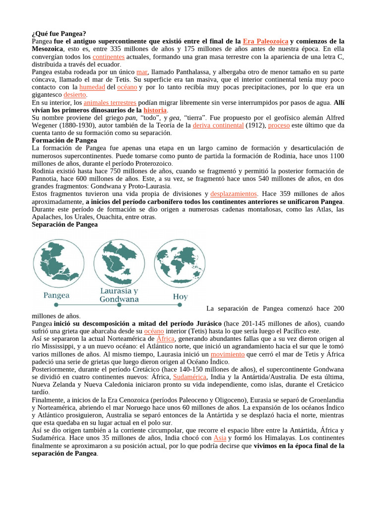 Historia y separación de Pangea | PDF | Geografía Física | Ambiente ...