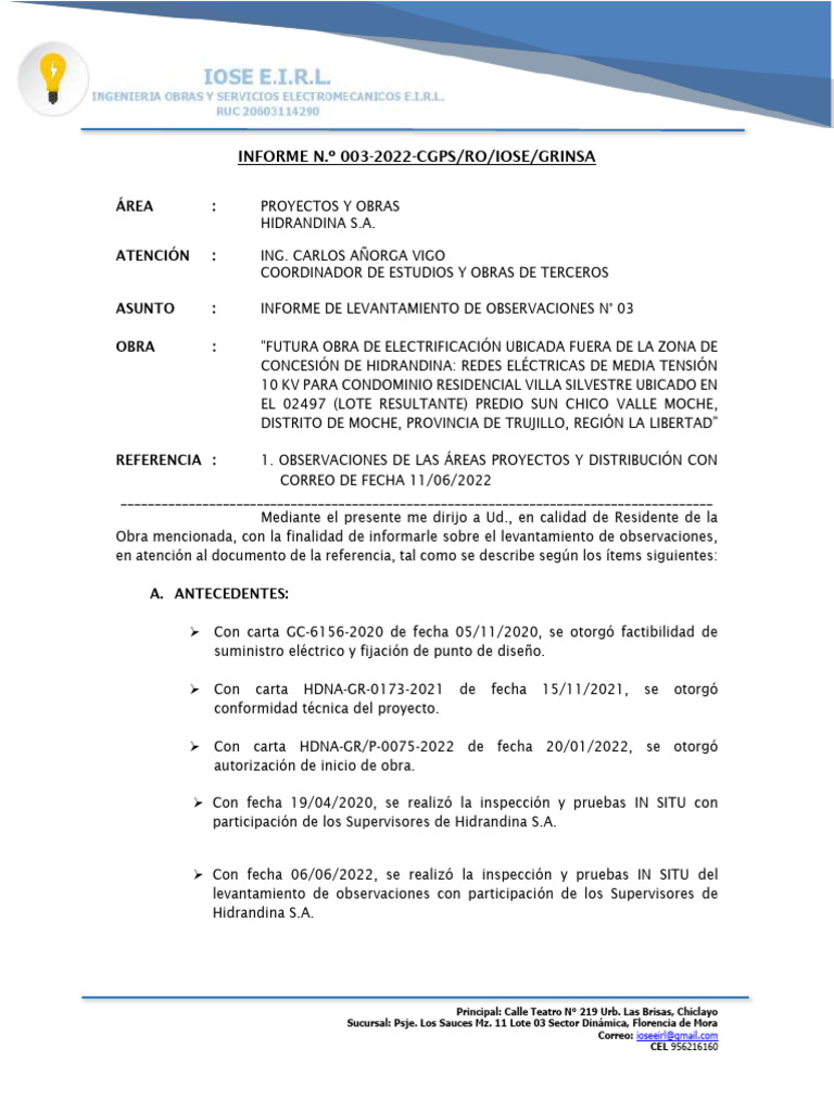 Informe Levantamiento de Observaciones #03 | PDF