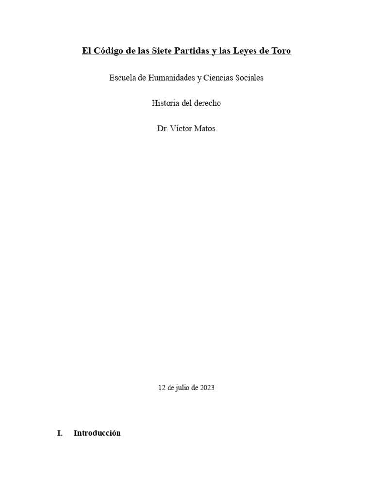 El Código de Las Siete Partidas y Las Leyes Del Toro | PDF | España | Judicaturas