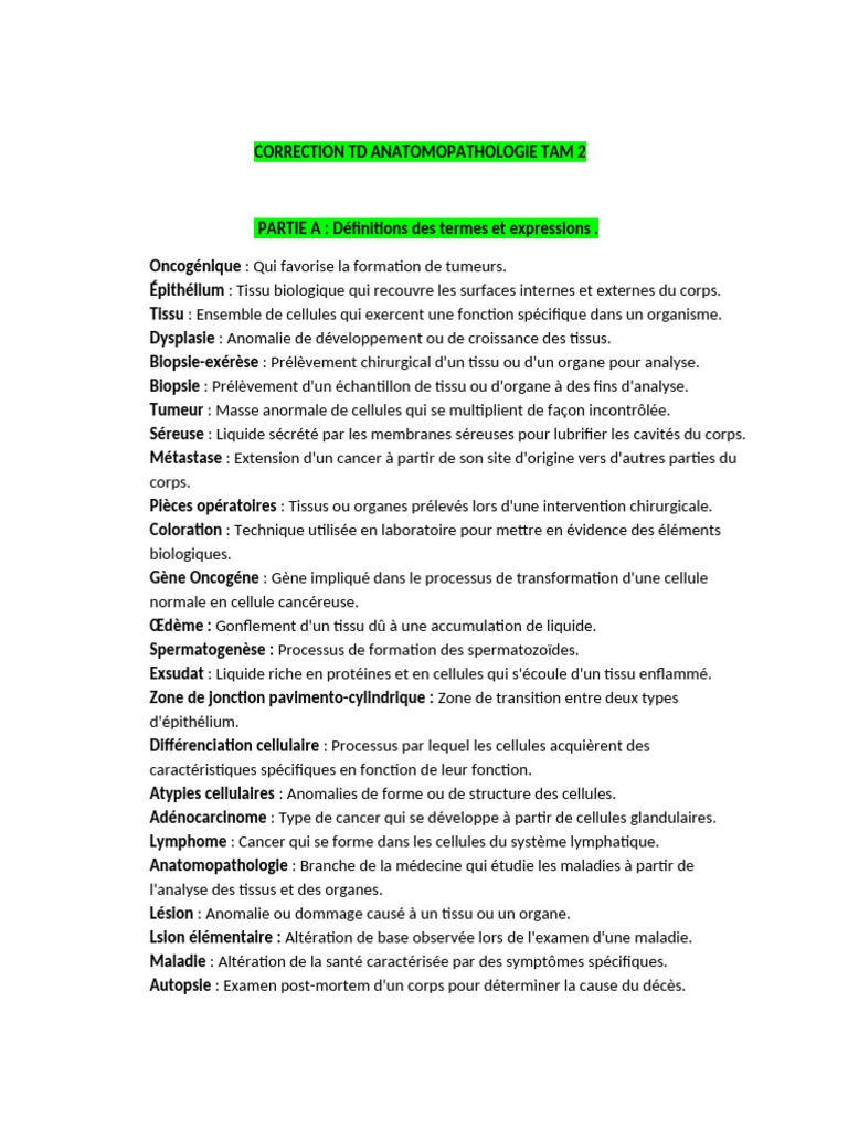 Anatomopathologie : Définitions et QCM | PDF | Cancer | Métastase