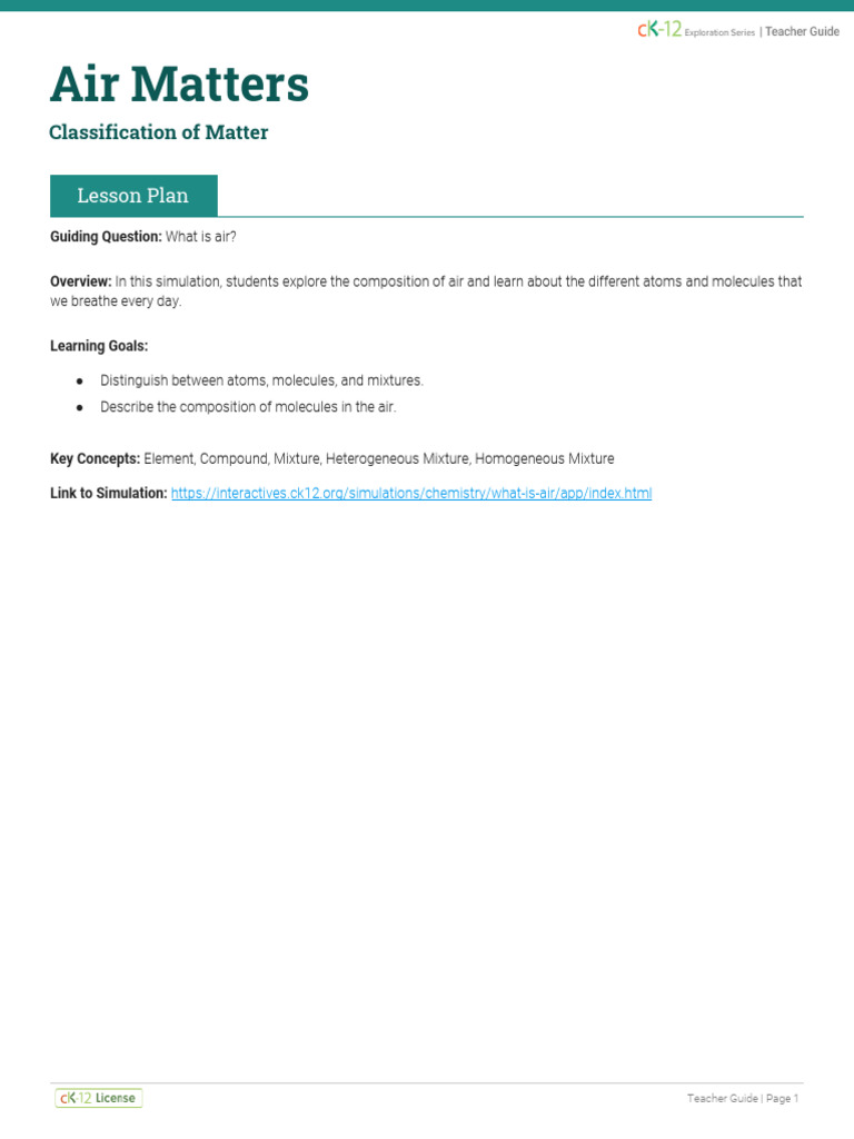 Classification of Matter Simulation | PDF | Atmosphere Of Earth ...