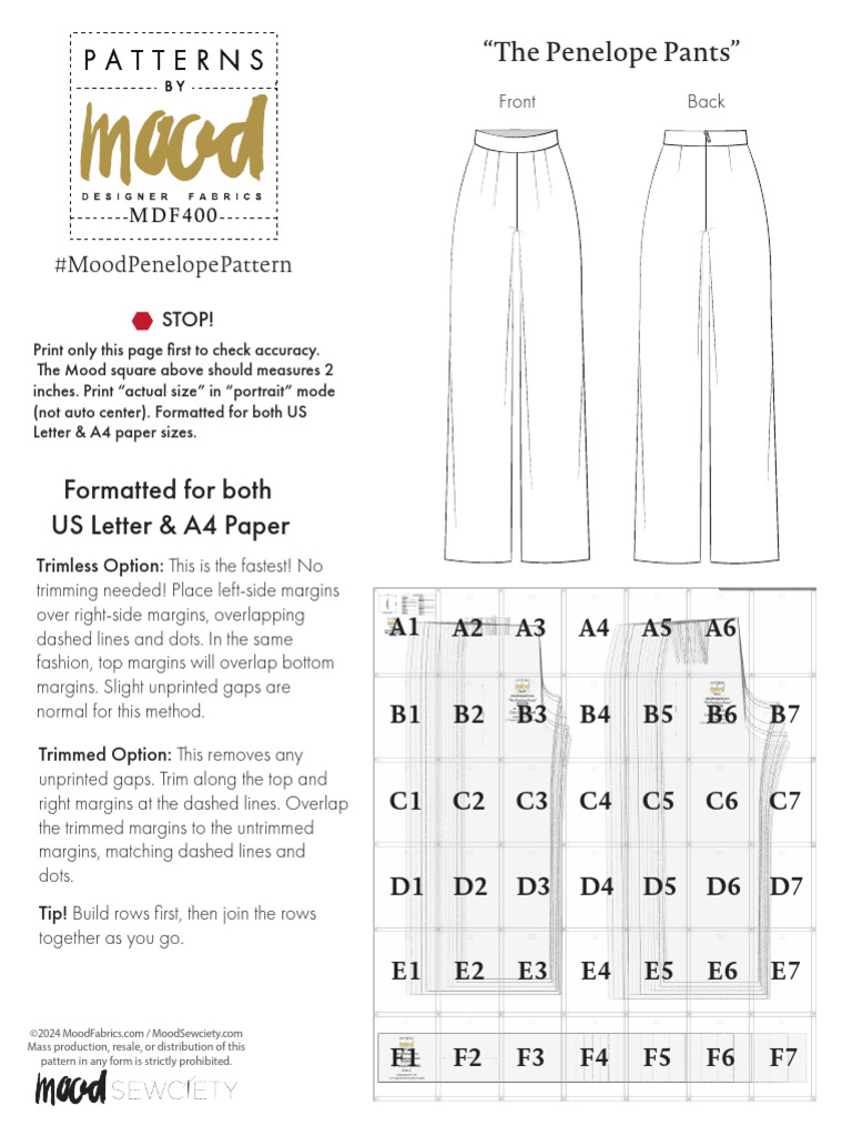 MDF400 The Penelope Pants Sizes 00 32 A4 Letter Patterns | PDF | Chess ...