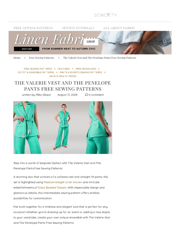 Valerie Vest & Penelope Pants Patterns | PDF | Seam (Sewing) | Sewing