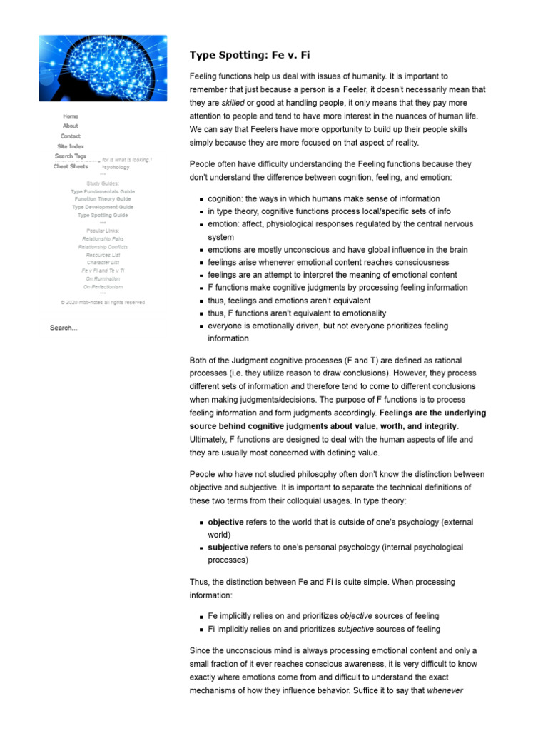 Fe vs Fi: Understanding Feeling Functions | PDF | Feeling | Emotions