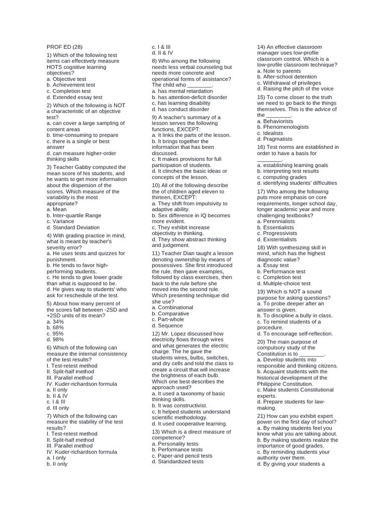 Prof Ed FB Let Reviewer 2017 | PDF | Mean | Mode (Statistics)