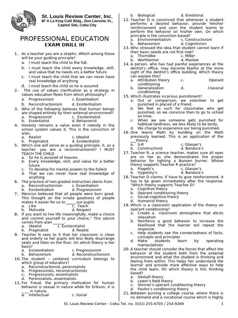 Prof Ed Drill Iii Pdf Learning Teachers