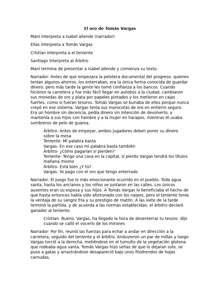 El Oro de Tomás Vargas | PDF | Dinero