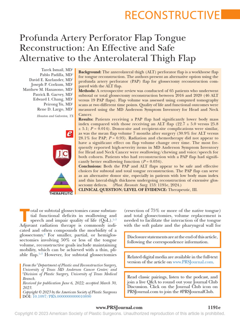 Profunda Artery Perforator Flap Tongue.43 | PDF | Ct Scan | Volume