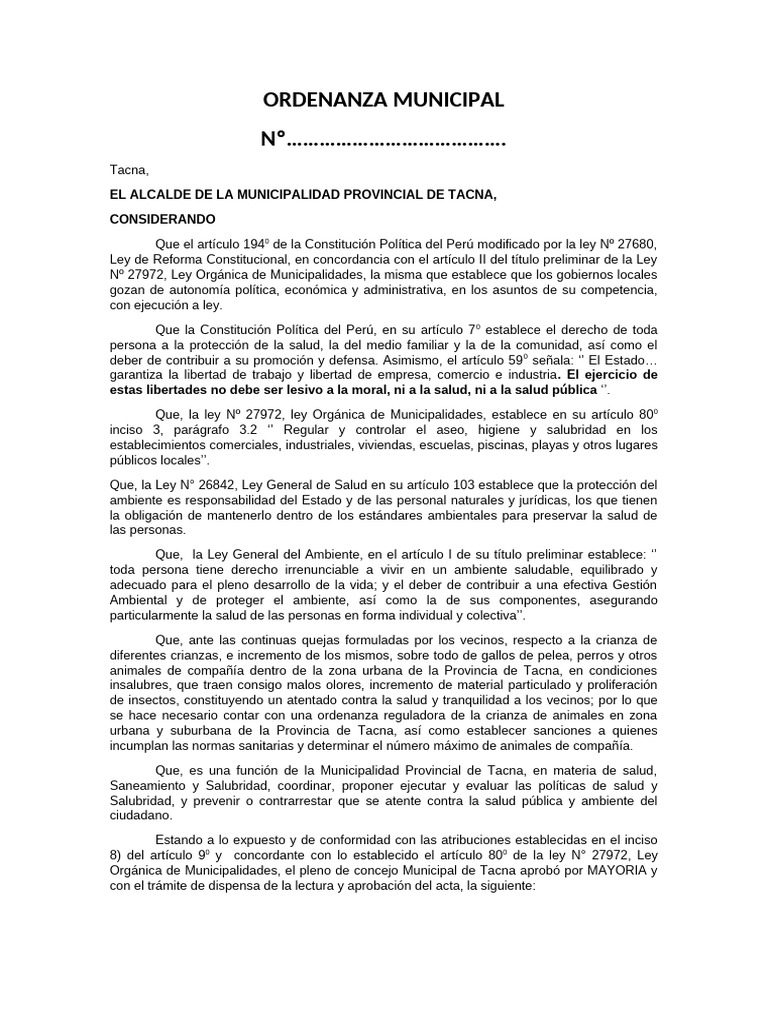 ORDENANZA | PDF | Multa (pena) | Constitución