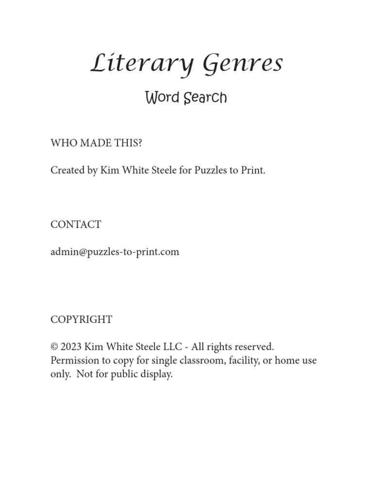 Literary Genres Word Search | PDF | Word Search | Puzzles