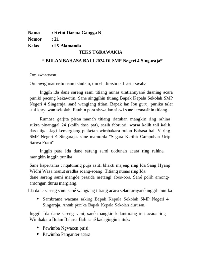 Teks Ugrawakia Bulan Bahasa Bali 2024 | PDF | Agama & Spiritualitas