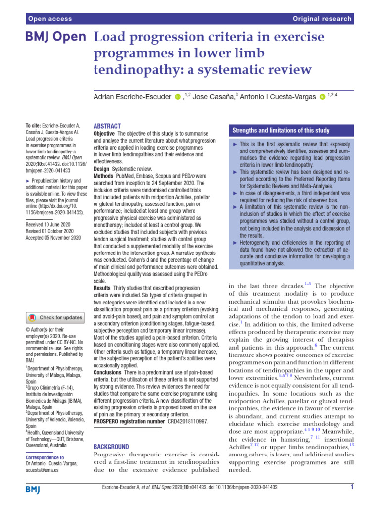 Load Progression in Tendinopathy Exercise | PDF | Systematic Review | Pain