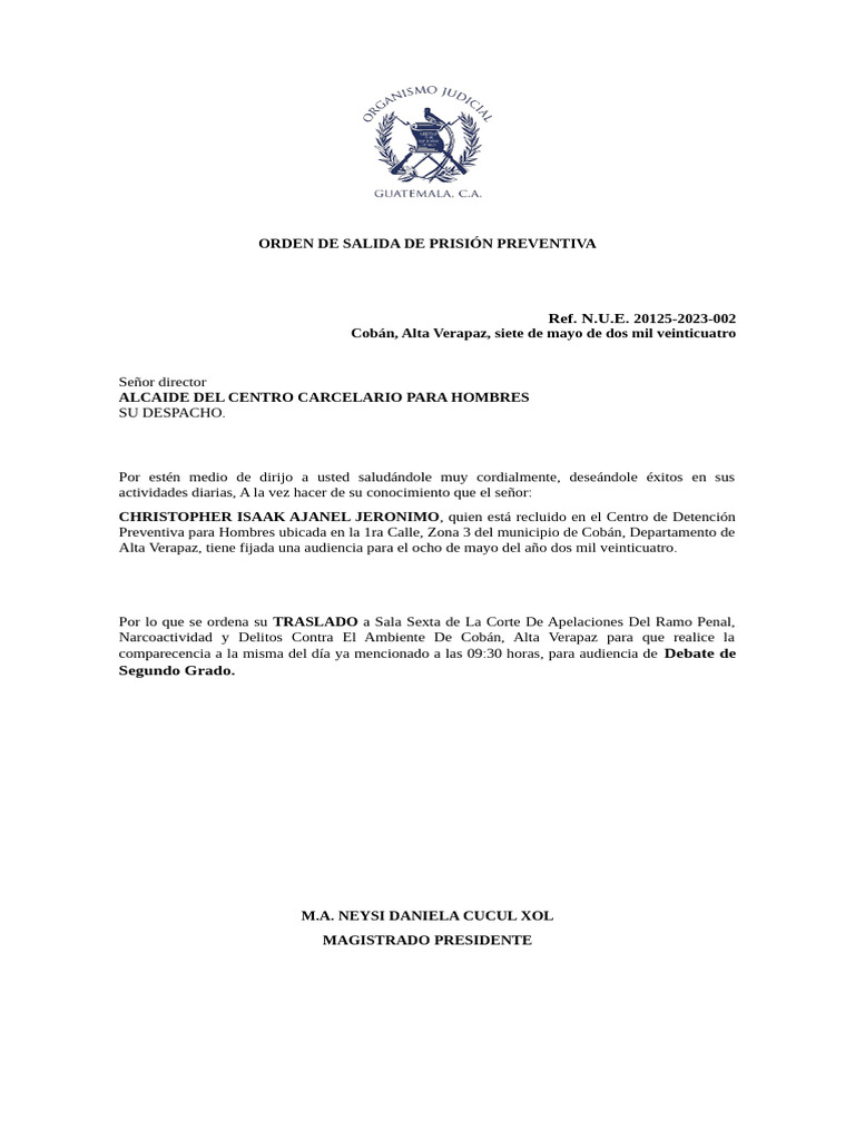 y 114. OFICIO de Salida y Entrada de La Carcel | PDF | Derecho penal ...