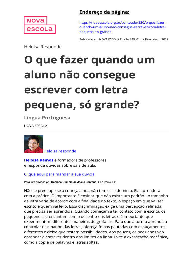 O Que Fazer Quando Um Aluno Nao Consegue Escrever Com Letra Pequena So ...