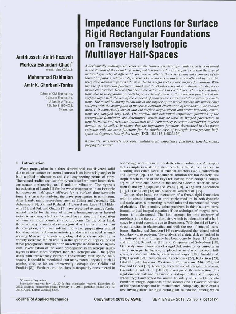 Impedance Functions For Surface Rigid Rectangular Foundations On Transversely Isotropic ...