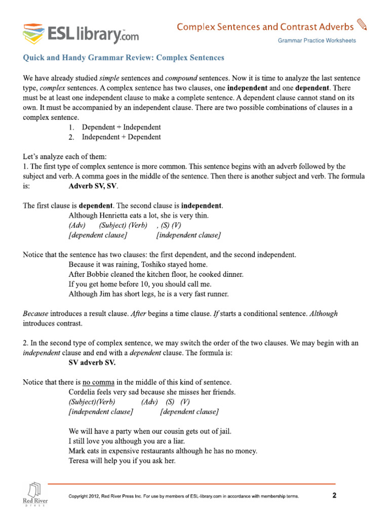 Adverb Clauses of Contrast Handout | PDF