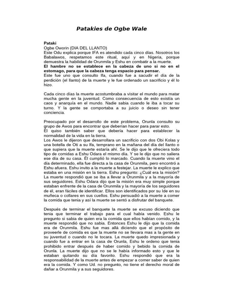 Patakies Ogbe Wale | PDF | Creencia religiosa y doctrina | Religiones religiosas