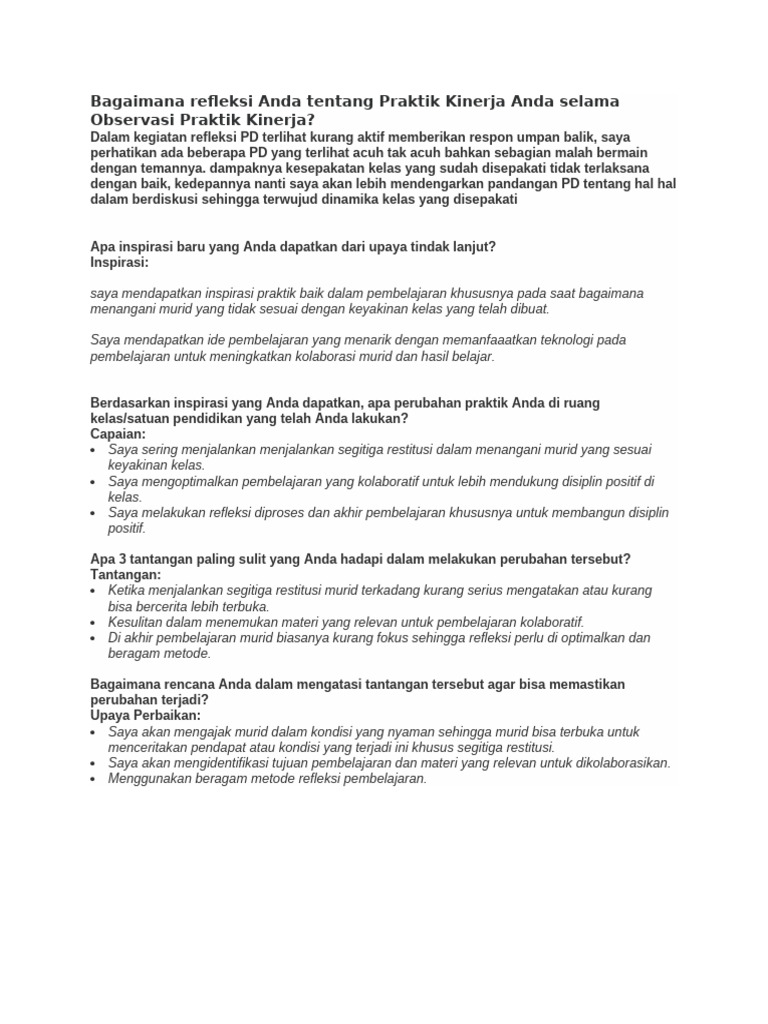 Refleksi Praktik Kinerja di Kelas | PDF