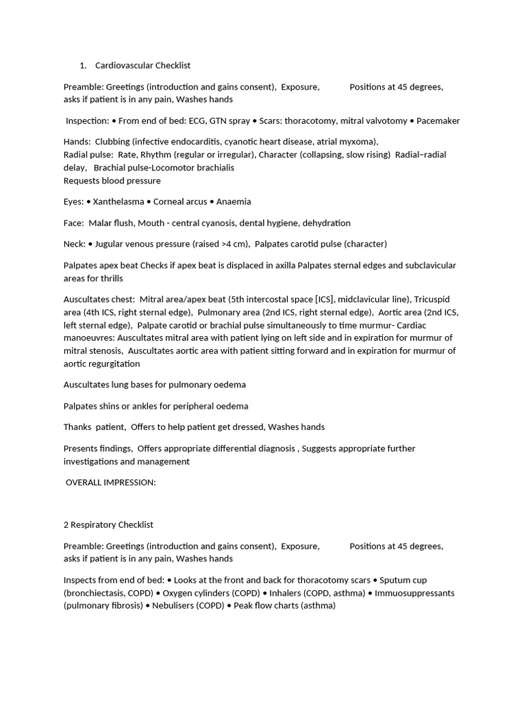 OSCE examination of systems_094002 | PDF | Heart | Diseases And Disorders