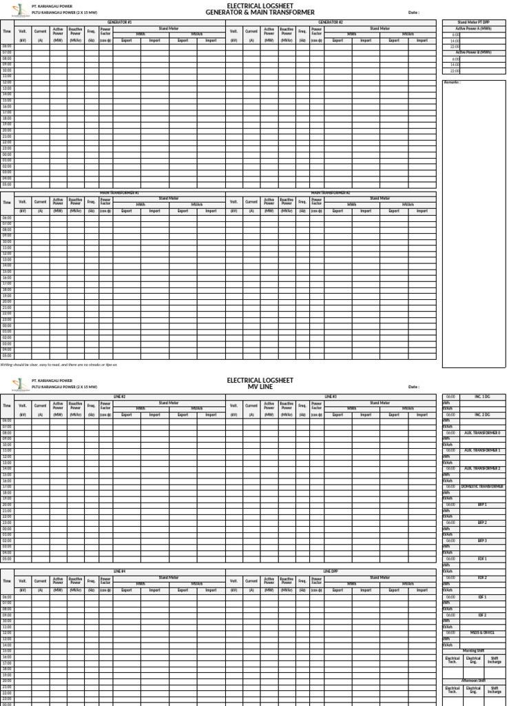 Electrical Log Sheet | PDF | Quantity | Nature