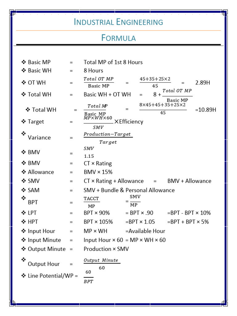 Industrial Engineering Formula(SOL | PDF | Business | Economies