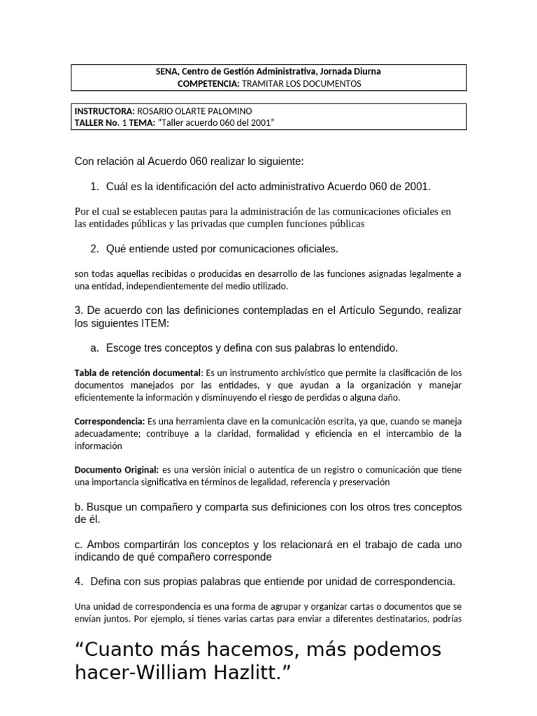 Taller sobre Acuerdo 060 de 2001 | PDF