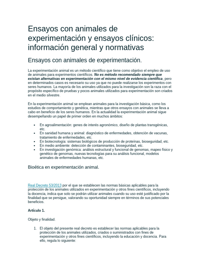 Ensayos Con Animales de Experimentación y Ensayos Clínicos | PDF ...