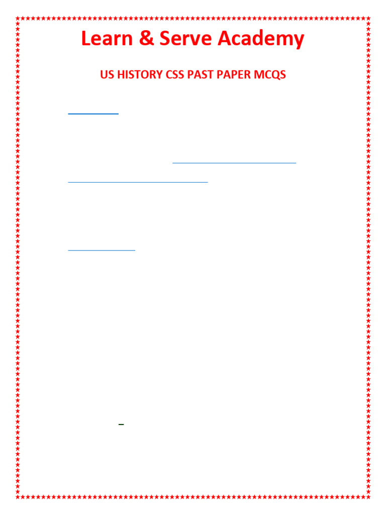 Css Past Papers Mcqs US History | PDF | Presidents Of The United States ...