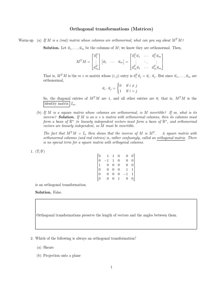 Orthogonal Transformations-2 | PDF | Matrix (Mathematics) | Linear Algebra