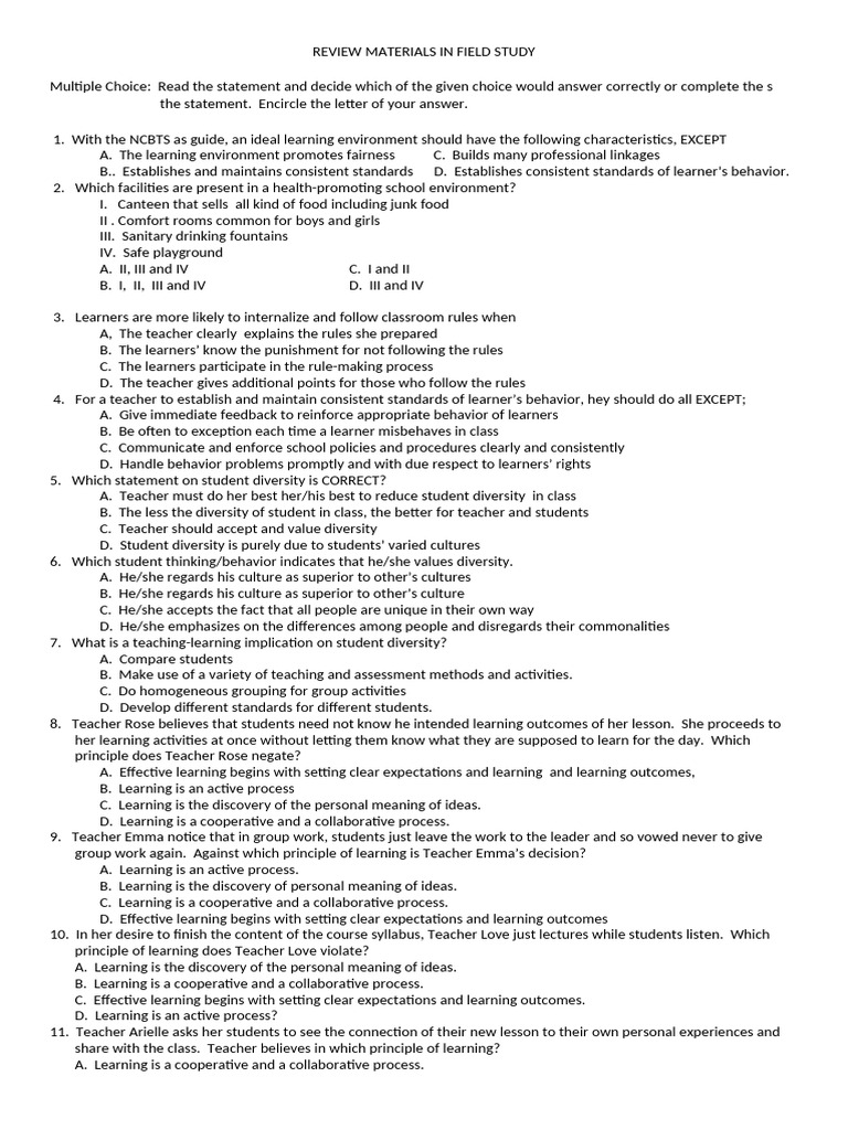 FIELD STUDY 1 STUDENTS | PDF | Educational Assessment | Curriculum