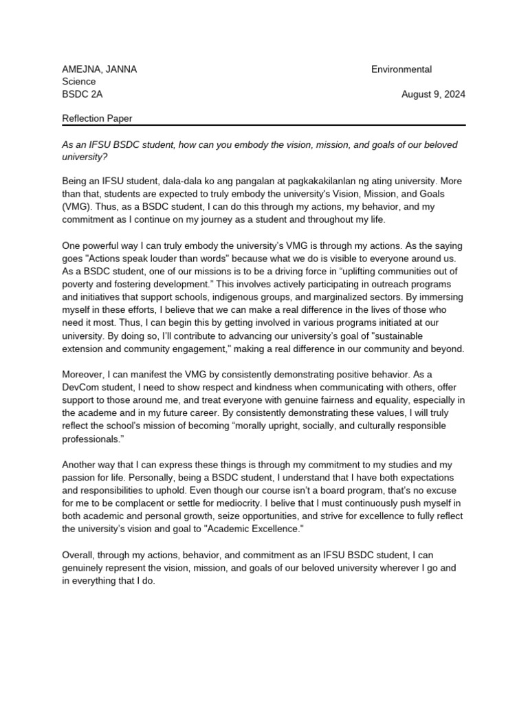 Reflection Paper (Environmental Science) | PDF | Social Psychology ...