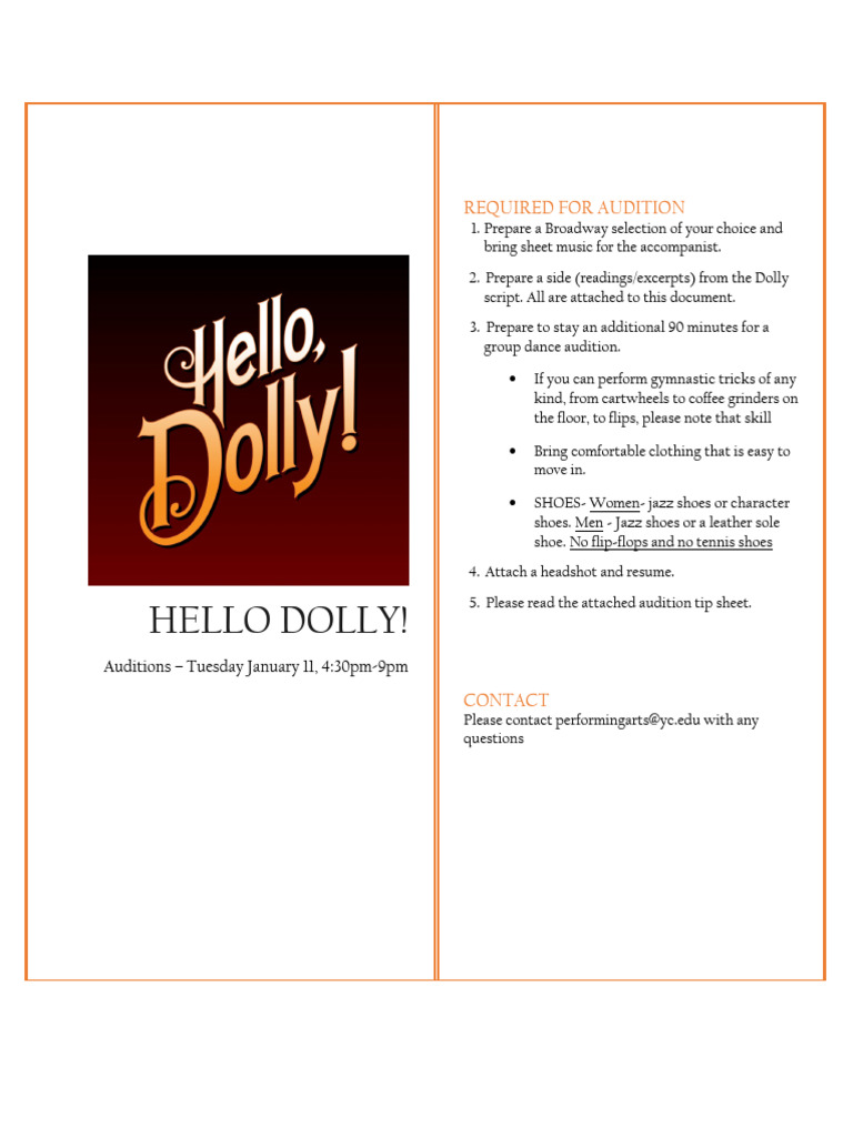 Hello Dolly Audition Packet | PDF | Audition | Vocal Music