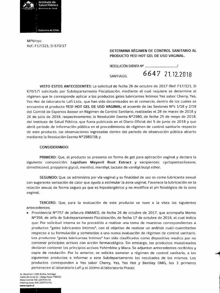Res 6647 Rcs 2018 Yes Hot Gel Uso Vaginal | PDF