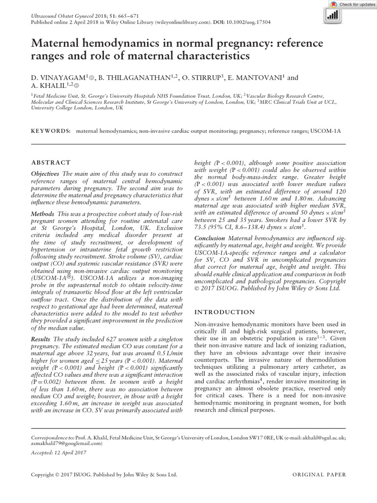 Ultrasound in Obstet Gyne - 2017 - Vinayagam - Maternal Hemodynamics in ...