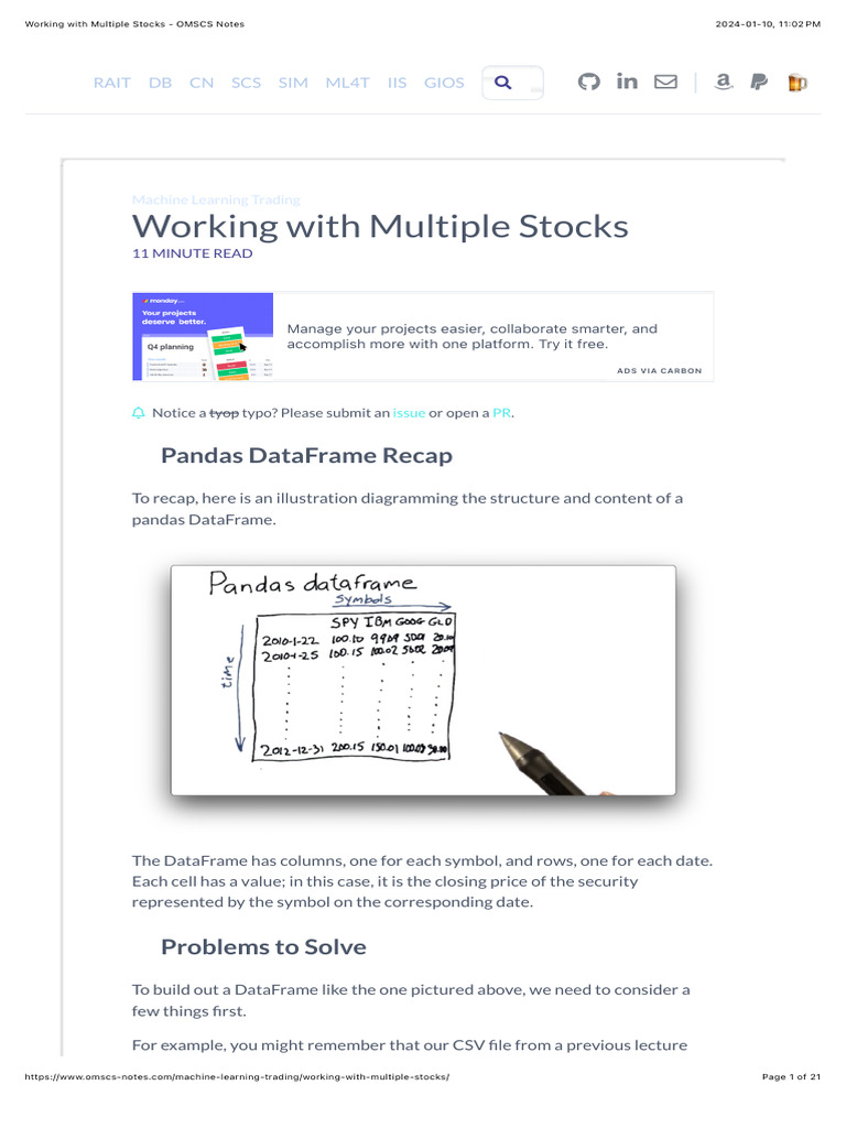 01-02 Working with Multiple Stocks | PDF | Comma Separated Values | Computer Programming