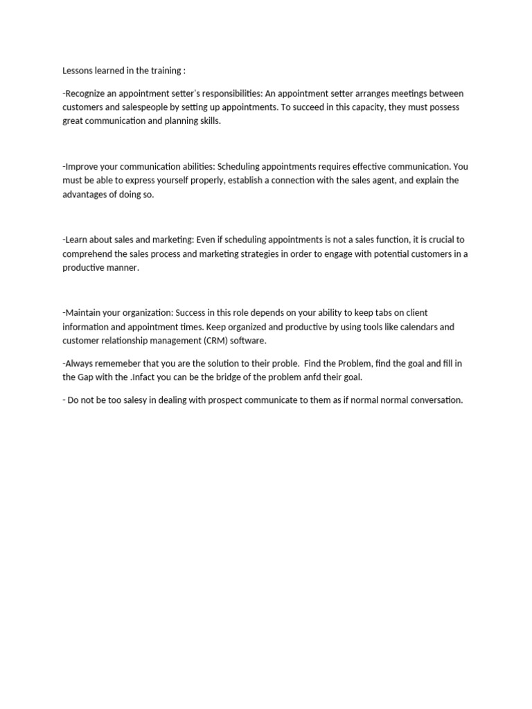 Lessons Learned in The Training | PDF | Business | Finance & Money ...
