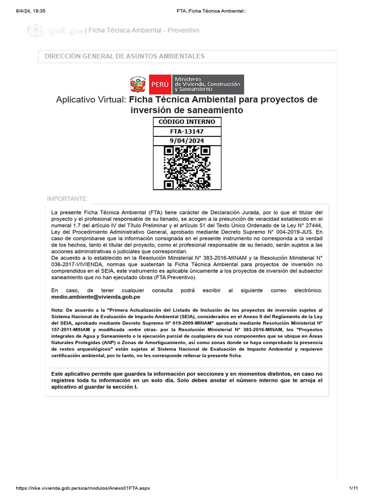 FTA - Ficha Técnica Ambiental | PDF | Agua | Saneamiento
