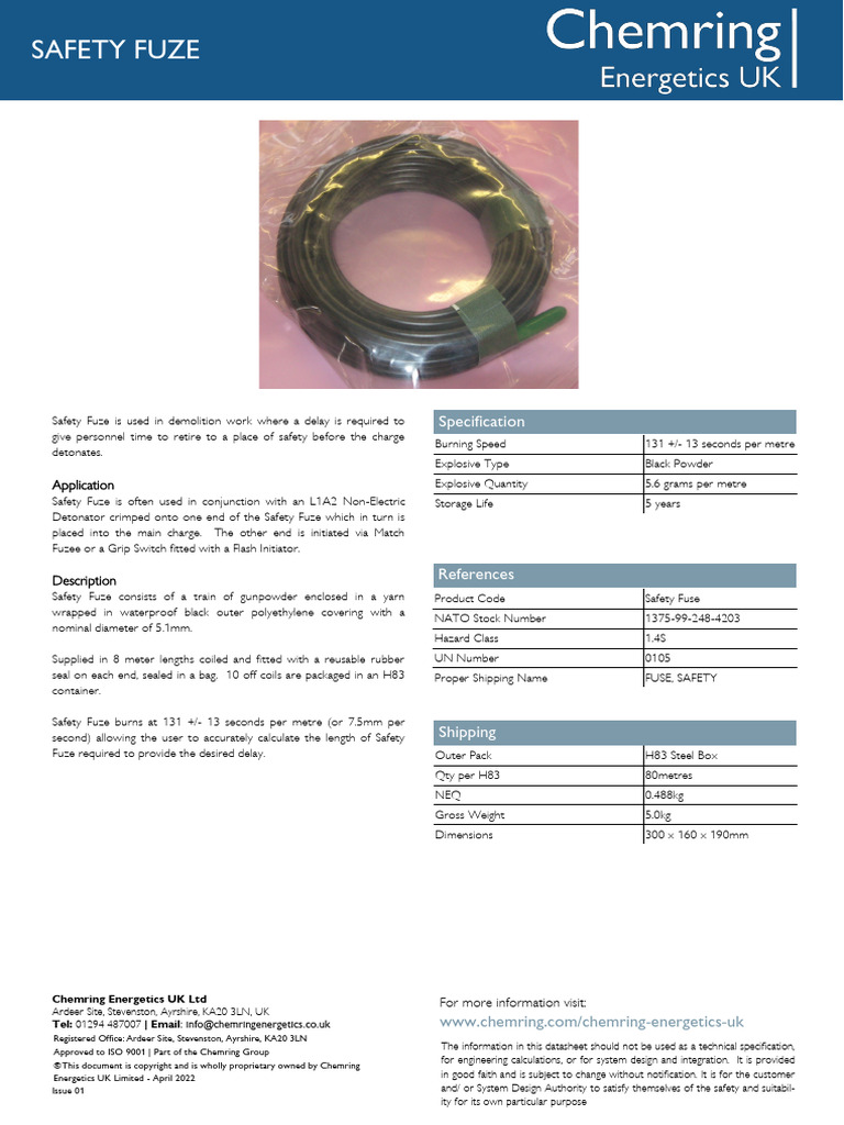 Safety Fuze Apr22 | PDF | Fuze