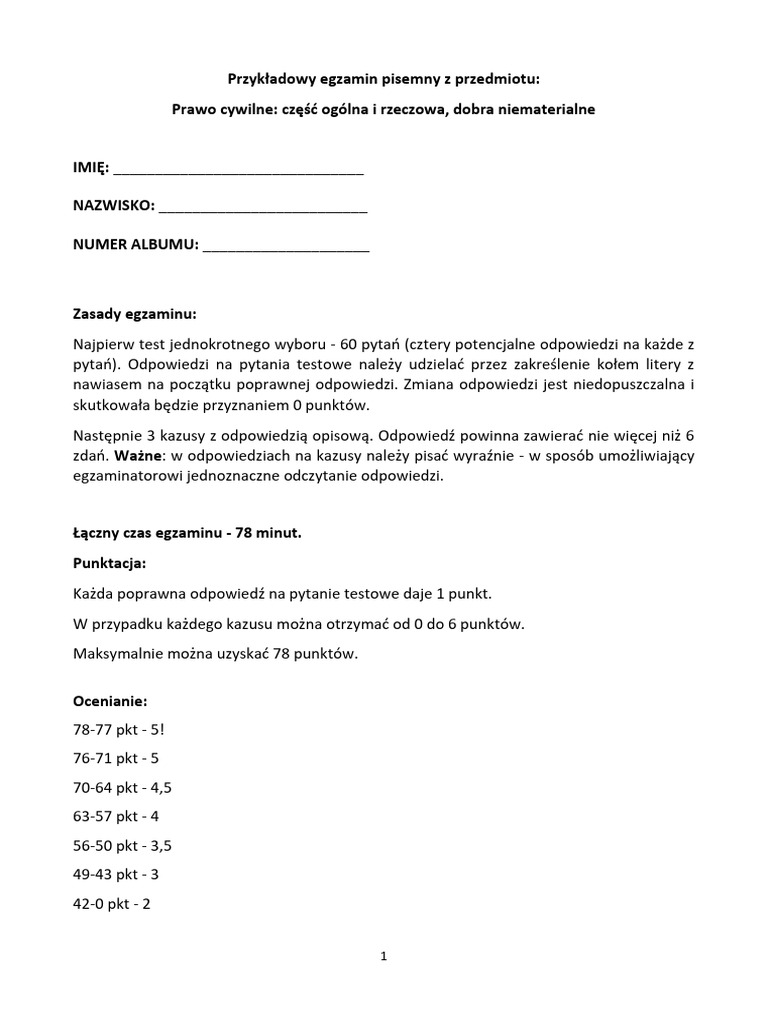 Przykladowy Egzamin II Rok | PDF