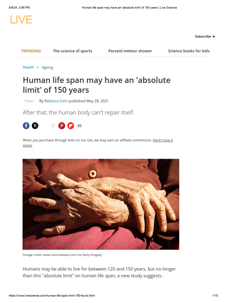 Human Life Span May Have An 'Absolute Limit' of 150 Years - Live ...