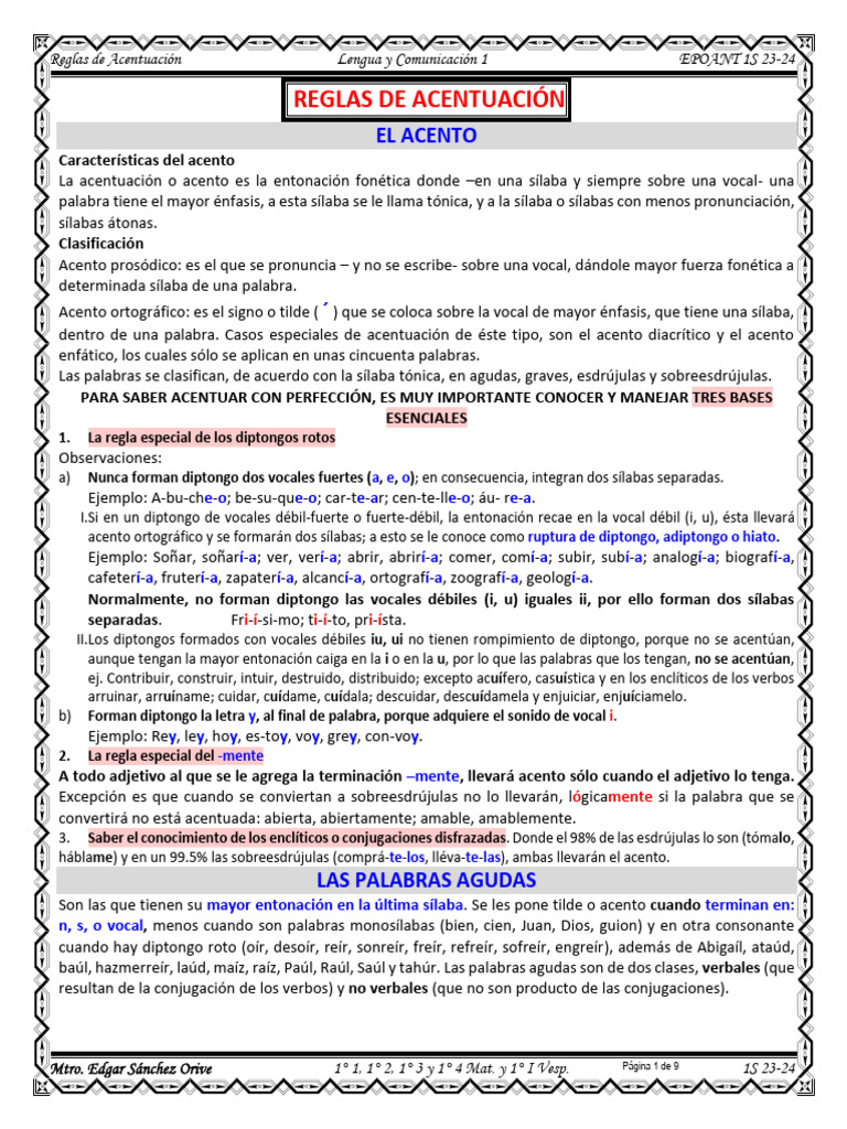 Reglas de Acentuación 1S 23-24 | PDF | Lingüística | Fonética