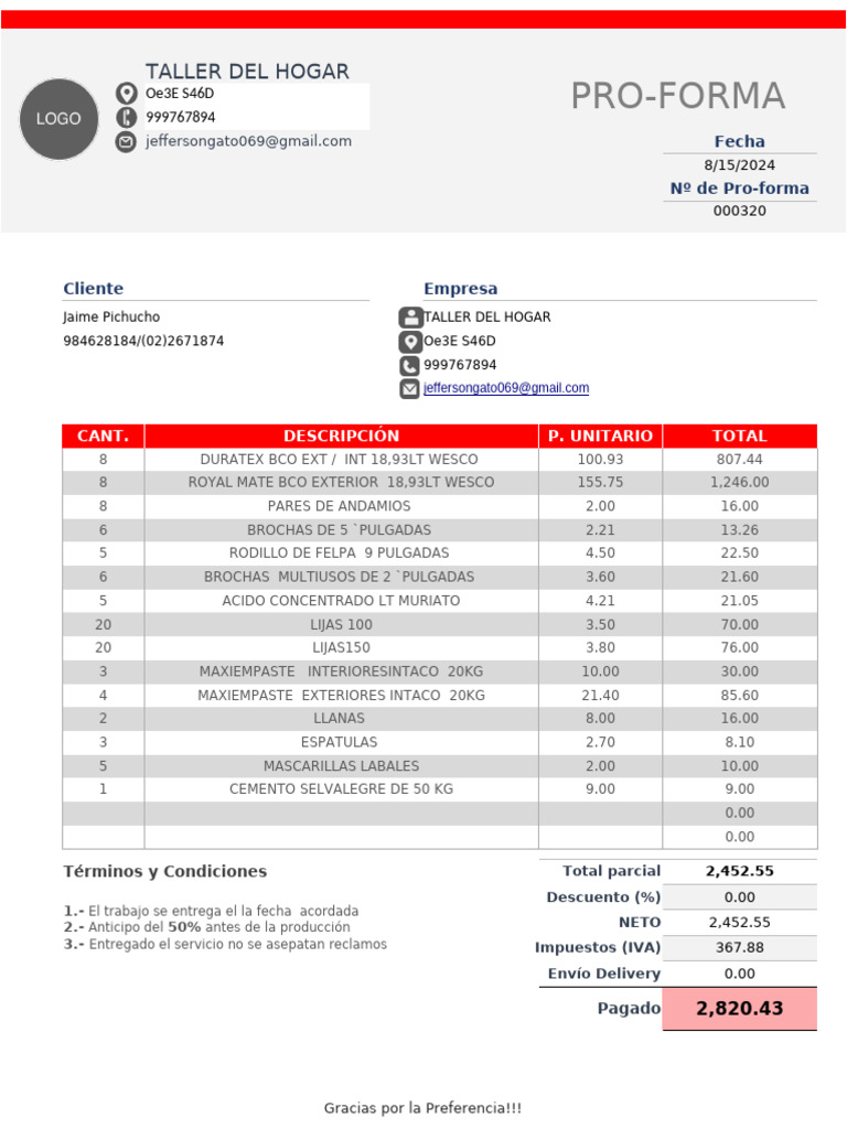 FORMATO COTIZACIÓN - PROFORMA | PDF