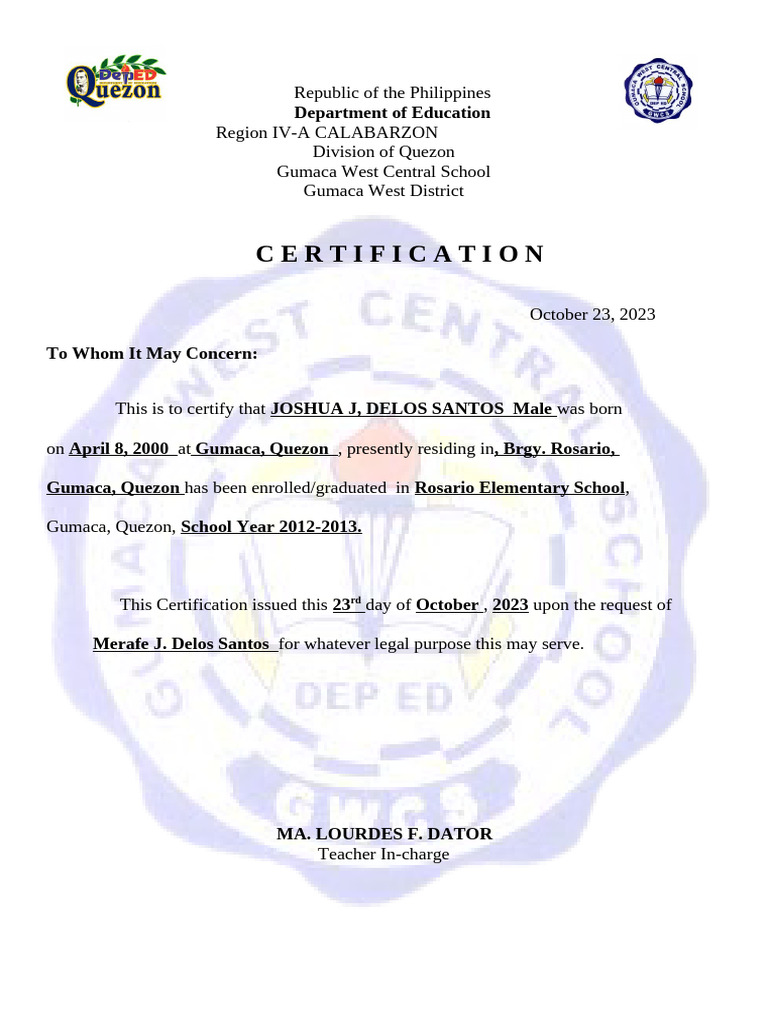 Cert of Enrolment | PDF | Government | Philippines