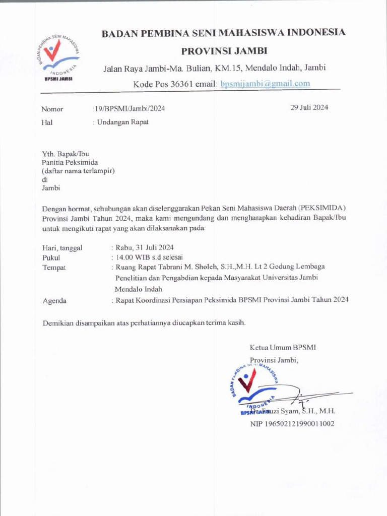 Undangan Rapat PEKSIMIDA BPSMI | PDF