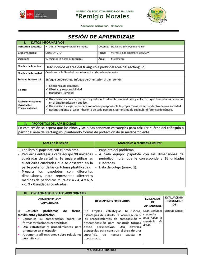 Sesión de Matemática Sexto | PDF | Aprendizaje | Multiplicación