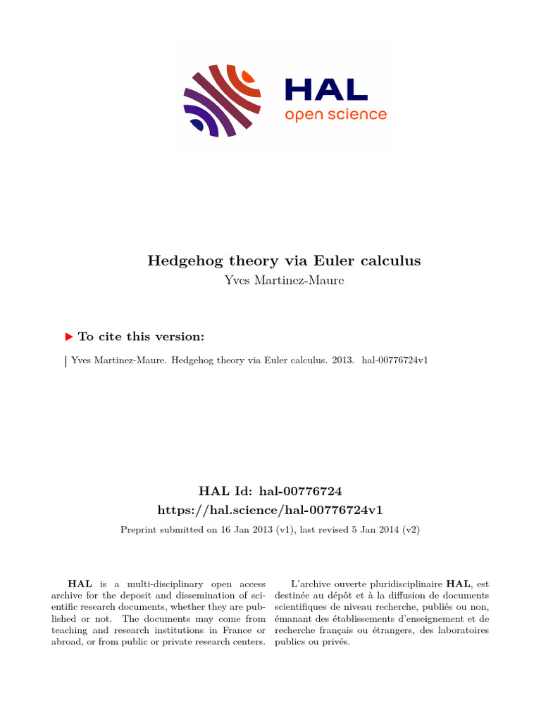 Hedgehog Theory Via Euler Calculus | PDF | Convex Set | Function ...