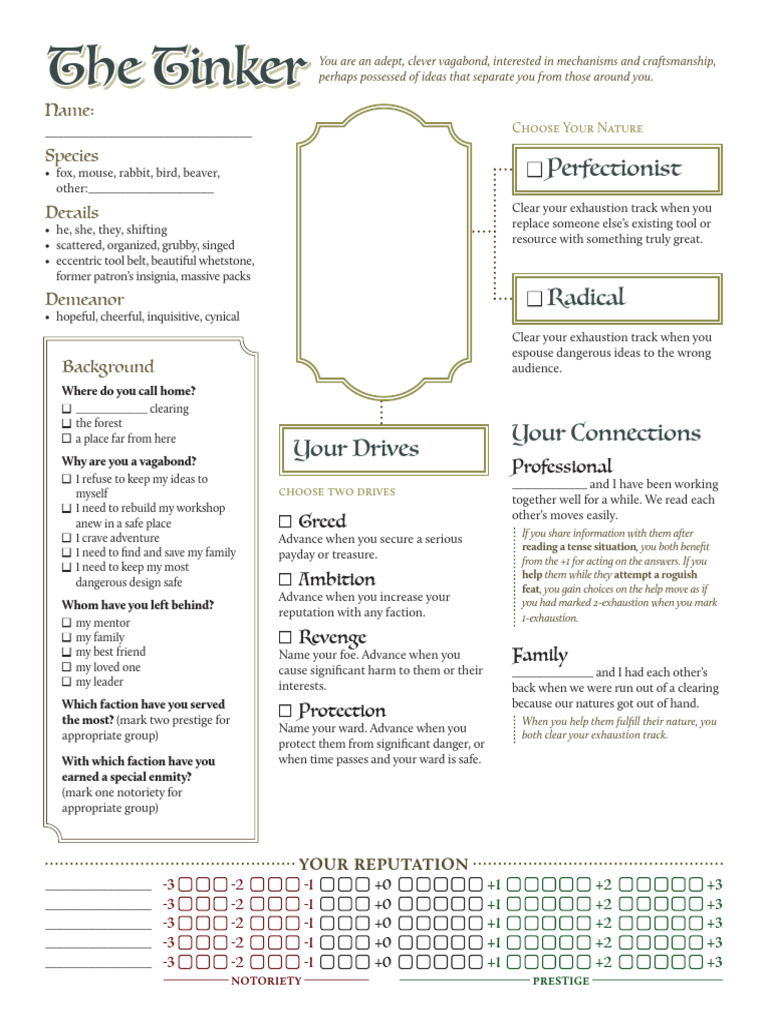Tinker Character Creation Guide | PDF | Tools