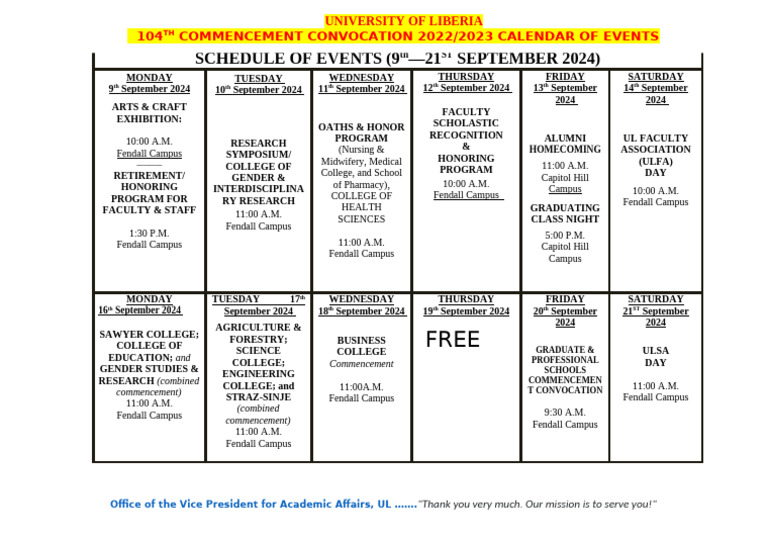 University of Liberia Events Schedule 2024 | PDF