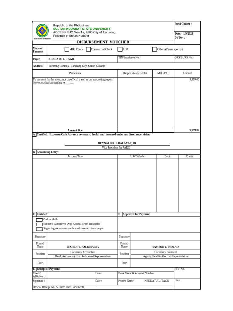 Dv for Reimbursement | PDF | Cheque | Payments